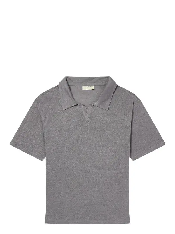 Officine Générale Simon Linen Polo Shirt - Gray