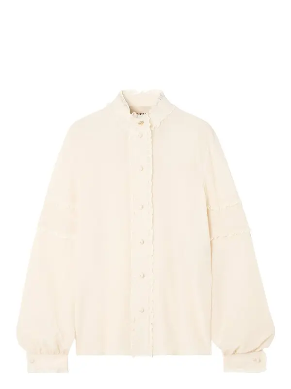 Valentino Garavani Lace-trimmed Silk Crepe De Chine Blouse - Cream