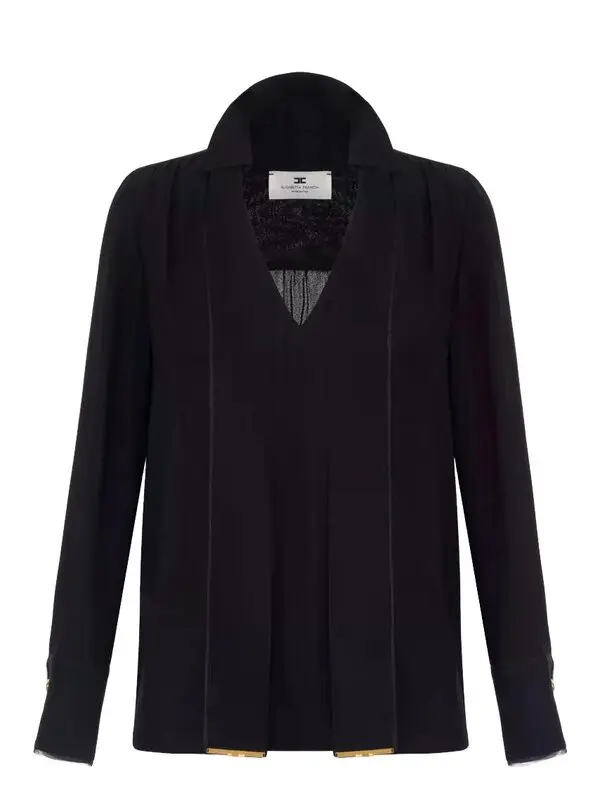 Elisabetta Franchi Tie-neck Blouse With Golden Metal Plaques - Black