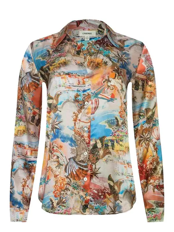 L'Agence Printed Long-sleeve Blouse - Neutrals