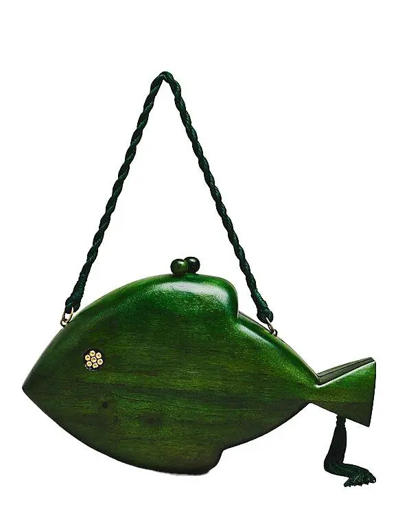 SIMONMILLER Carved Wooden Fish Clutch - Gummy Green