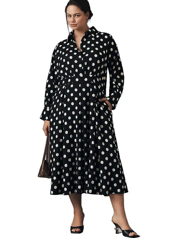 English Factory Polka Dot Midi Shirt Dress - Black