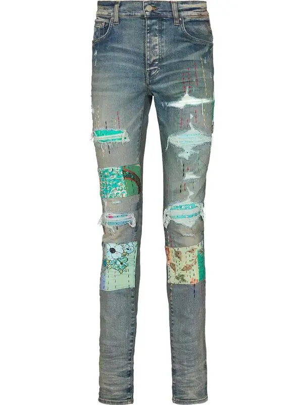 Amiri Quilted Patch-detail Slim-fit Jeans - Blue