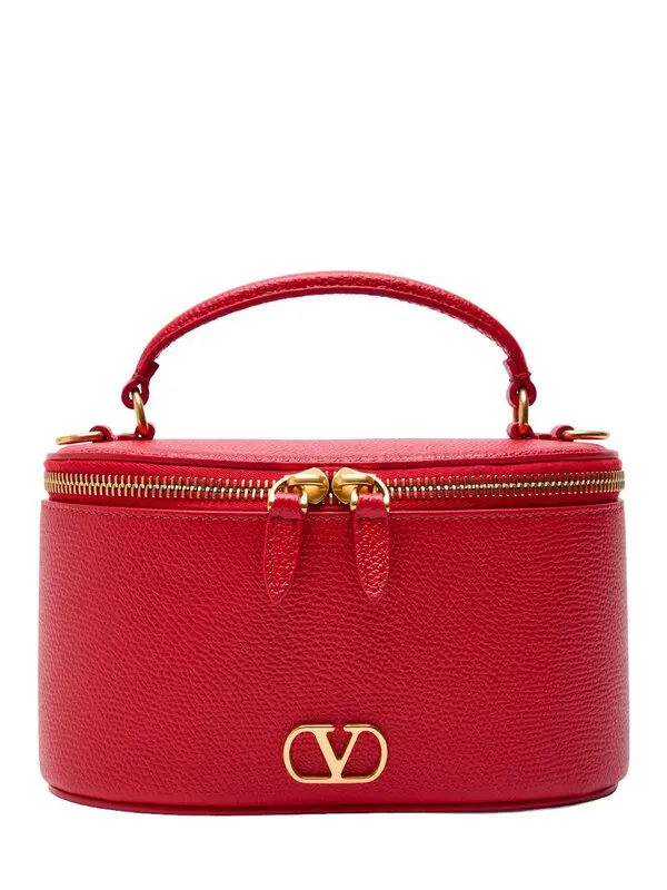 Valentino Garavani Vlogo Grained Leather Vanity Case Bag - Red