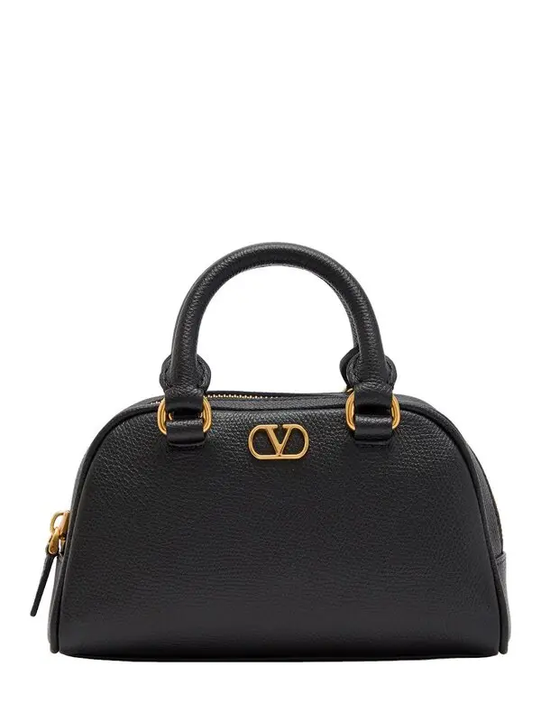 Valentino Garavani Vlogo Mini Pebbled Leather Top Handle Bag - Black