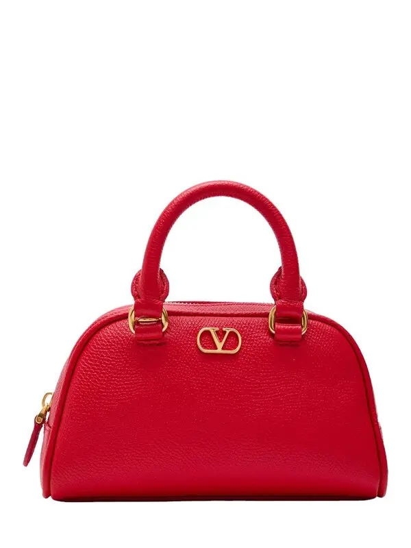 Valentino Garavani Vlogo Mini Pebbled Leather Top Handle Bag - Red