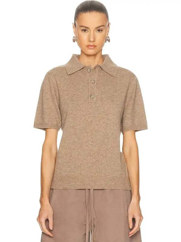 ENTIRE STUDIOS Short Sleeve Knit Polo Top - Camel