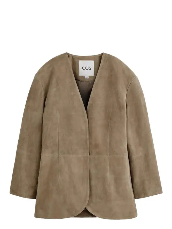 Cos Collarless Suede Blazer - Beige