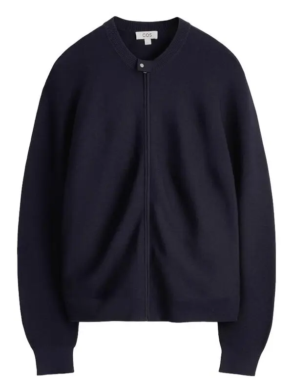 Cos Racer-neck Knitted Jacket - Navy