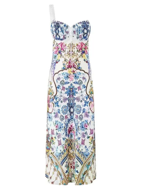 Camilla Gathered Bodice Print Maxi Dress - Blue