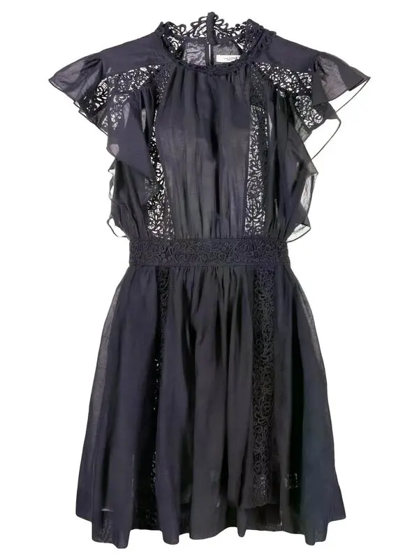 MARANT ETOILE Lace-panel Short-sleeve Dress - Blue