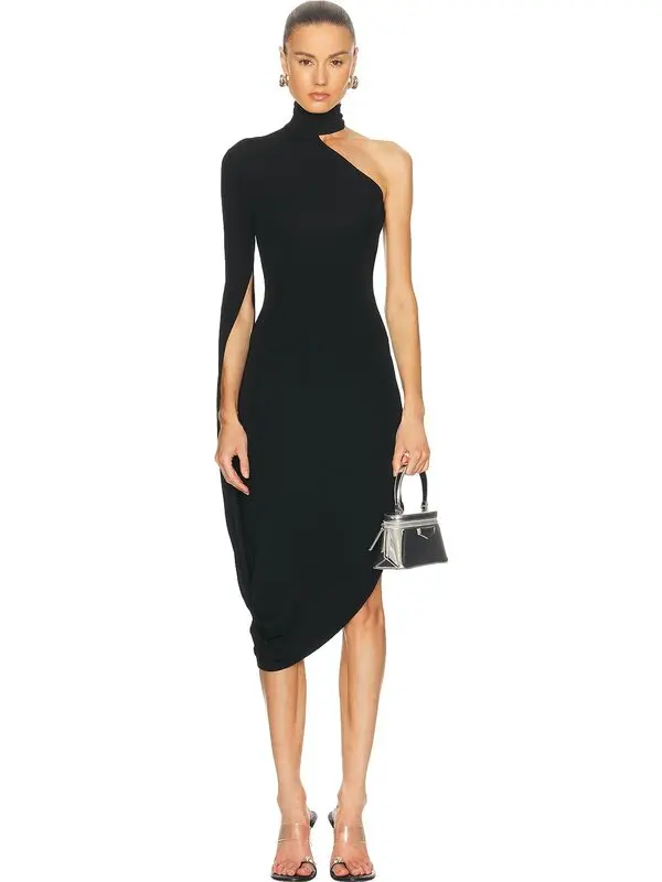 Alexander Wang Asymmetric Draped Midi Dress - Black