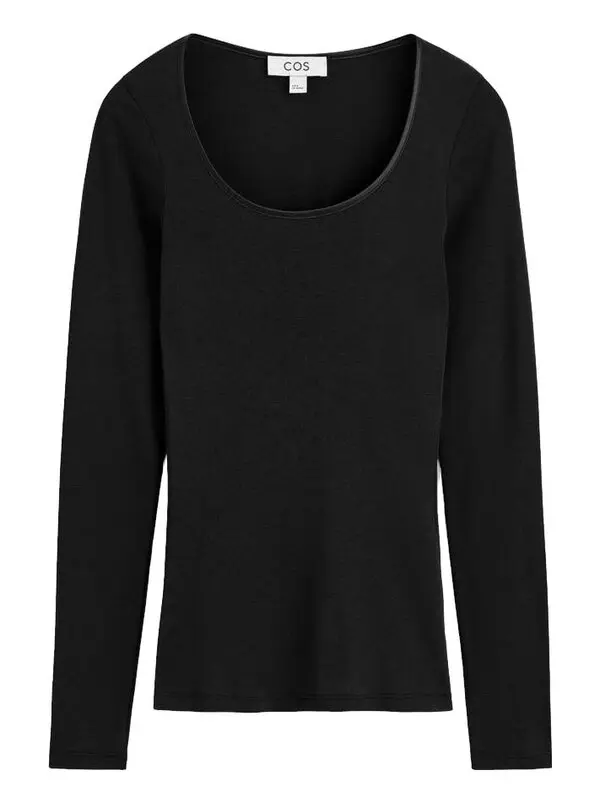Cos Satin-trimmed Cotton Jersey Long-sleeved Top - Black