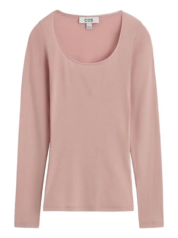 Cos Satin-trimmed Cotton Jersey Long-sleeved Top - Pink