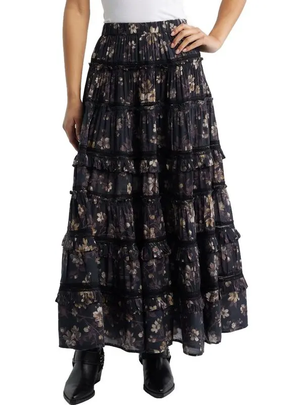 ALLSAINTS Talia Floral Print Maxi Skirt - Vine Black