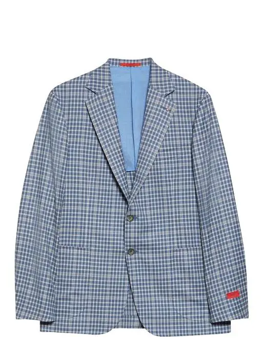 Isaia Delain Check Wool Sport Coat - Pastel Blu 740