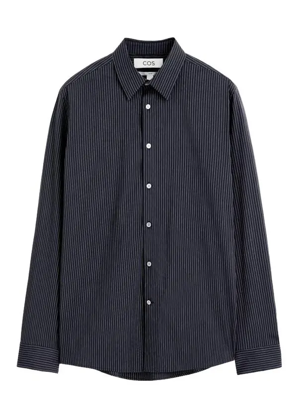 Cos Slim Tailored Cotton-poplin Shirt - Navy