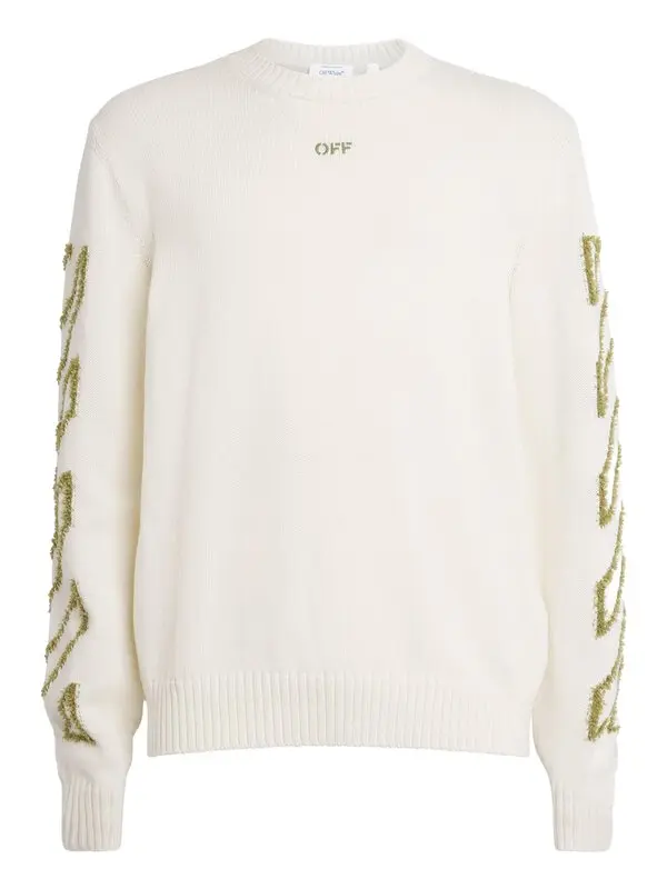 Off-White Cotton Jacquard Diagonal Arrow Sweater - Beige