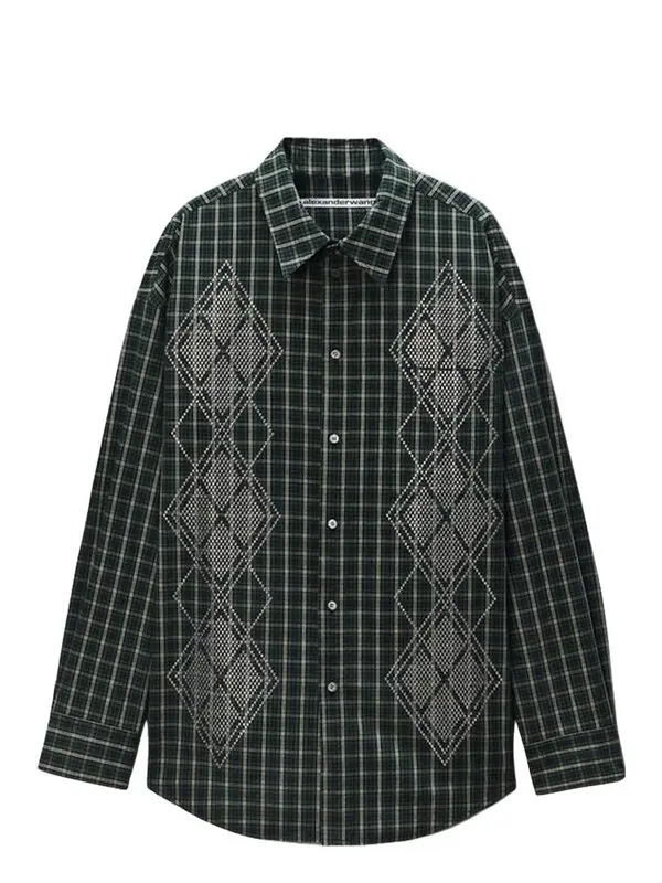 Alexander Wang Oversized Shirt With Argyle Hotfix And Navy - Green