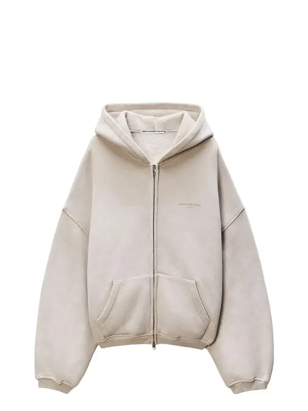 Alexander Wang Zip-up Hoodie With Hotfix Detail - Ivory