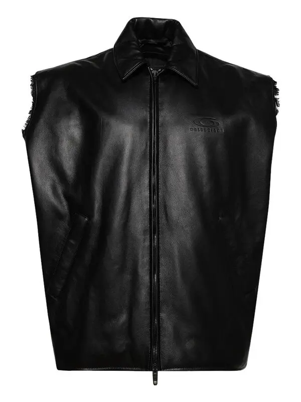 Balenciaga Sleeveless Leather Bomber Jacket - Black