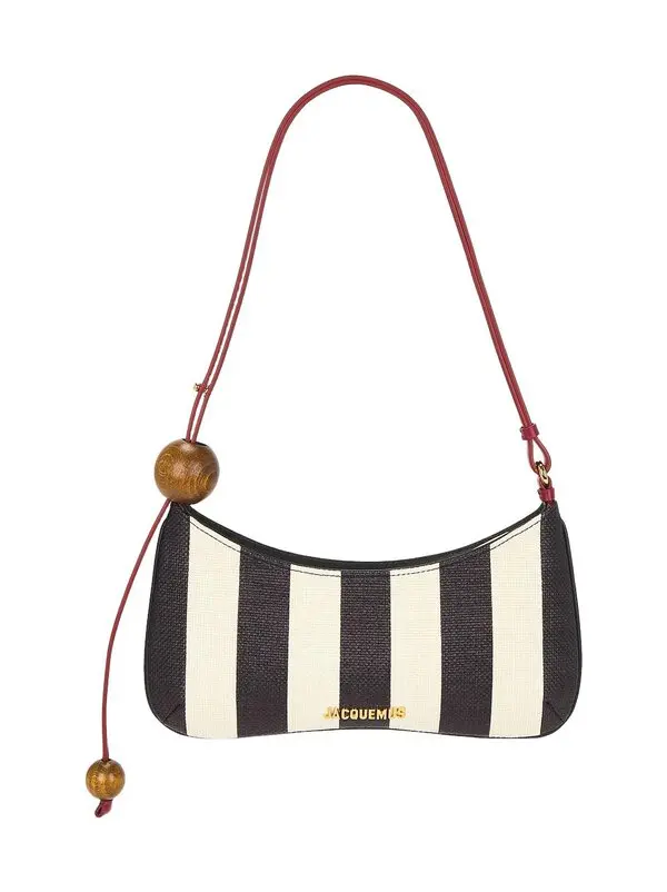 Jacquemus The Bisou Perle Raffia Shoulder Bag - Black