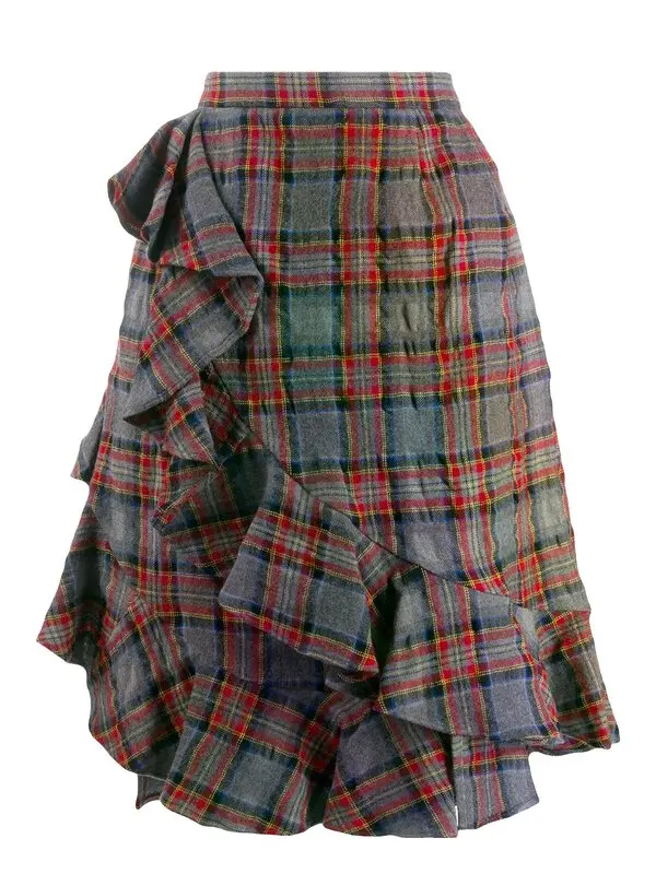 Julien David Plaid Skirt With Ruffle Trim - Grey