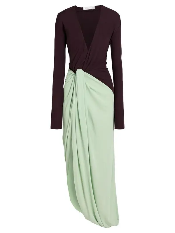 Victoria Beckham Draped Two-tone Jersey Maxi Dress - Dark Purple