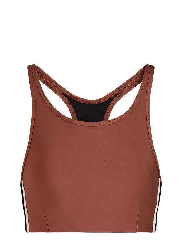 The Upside Hustle Linda Striped Stretch Sports Bra - Brown