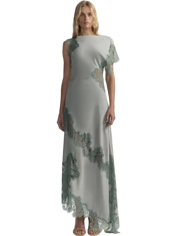 A.L.C. Alessia Satin And Lace Maxi Dress - Slate Blue/grey Sky