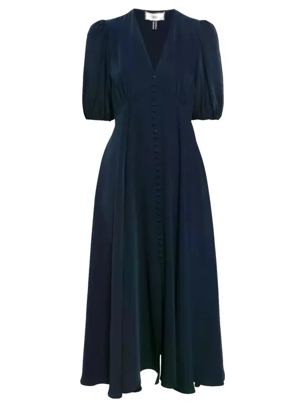 NISSA Decorative-buttons Flared Midi Dress - Blue