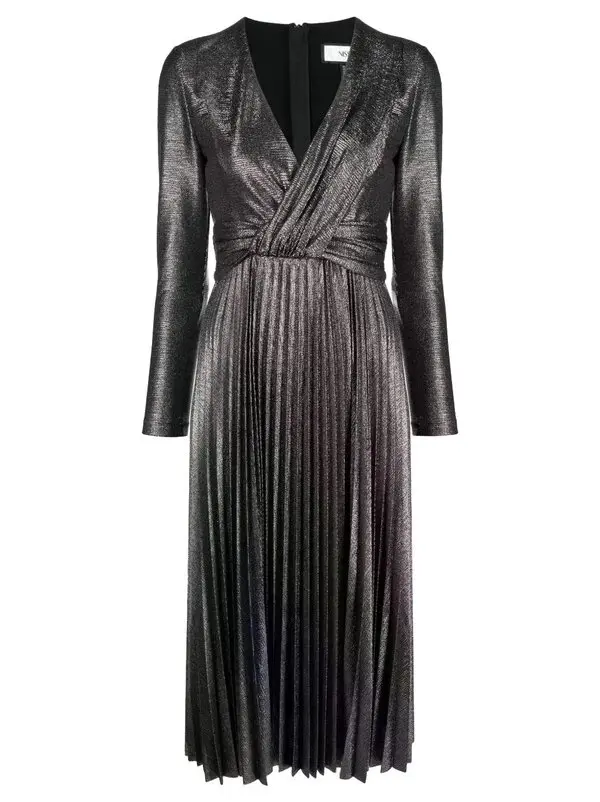 NISSA Pleated Lamé-effect Midi Dress - Silver