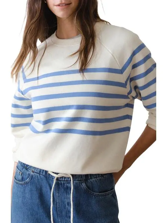 Marine Layer Cloud 9 Fleece Stripe Sweatshirt - Antique White/blue Stripe