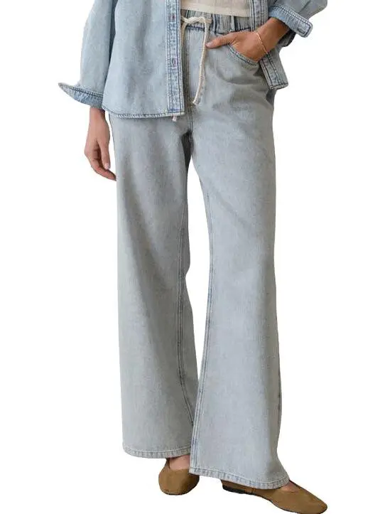 Marine Layer Wide Leg Drawstring Jeans - Light Wash