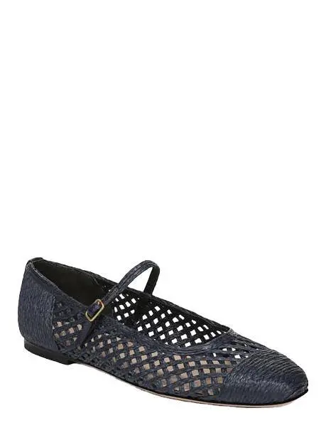 Veronica Beard Ellie Raffia Mary Jane Flat - Navy