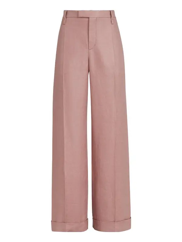 Brunello Cucinelli Loose Flared Linen Trousers - Pink