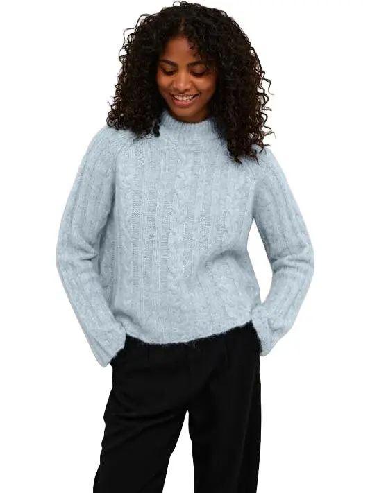KAFFE Kanaja Cable Knit Pullover - Celestial Blue Melange