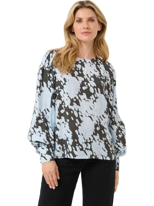 KAFFE Printed Long Sleeve Blouse - Grey/blue Graphic Cloud