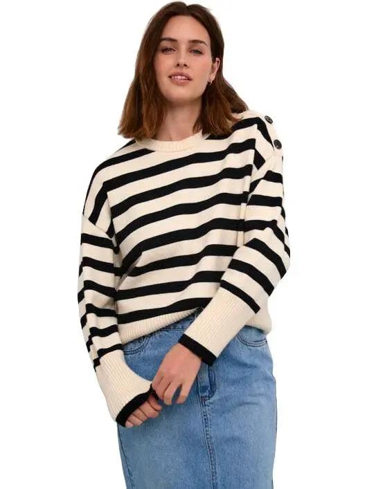 KAFFE Marie Round Neck Pullover - Ant. White/black Stripe