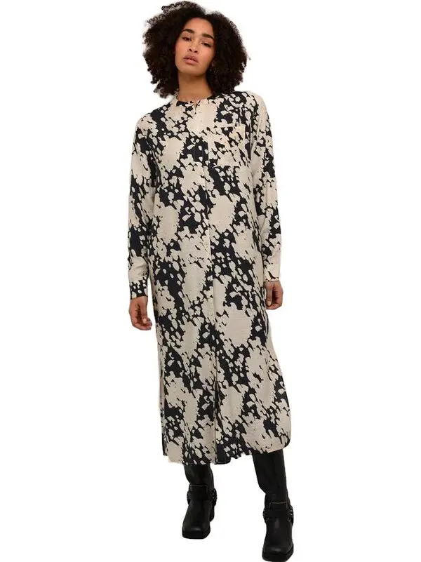 KAFFE Kalouise Printed Maxi Shirt Dress - Black/sand Graphic Cloud