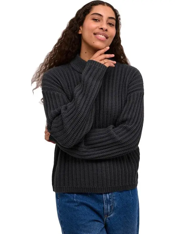 KAFFE Kabess Crew Neck Long Sleeve Pullover - Black Oyster