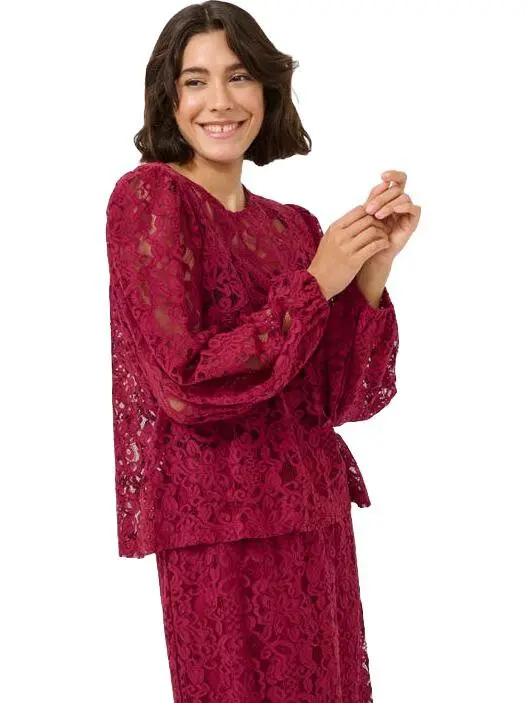 KAFFE Kalanice Lace Balloon Sleeve Blouse - Rumba Red