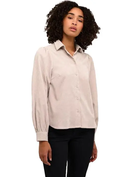 KAFFE Kahermine Velvet Voluminous Sleeve Shirt - Feather Gray C.