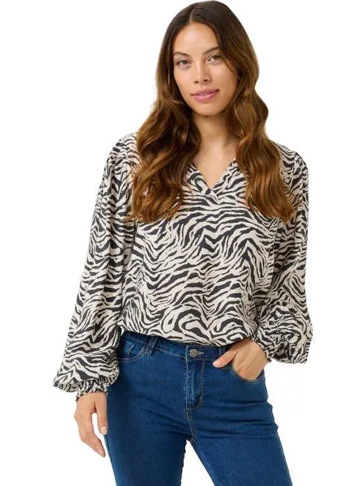KAFFE Kajodie V-neck Long Sleeve Blouse - Black Oyster/moonstruck
