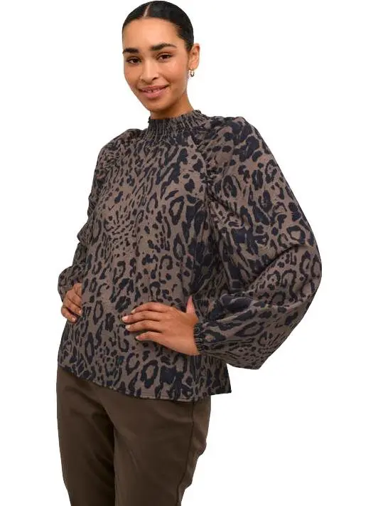KAFFE Kajemma Puff Sleeve Printed Blouse - Major Brown/black Leo