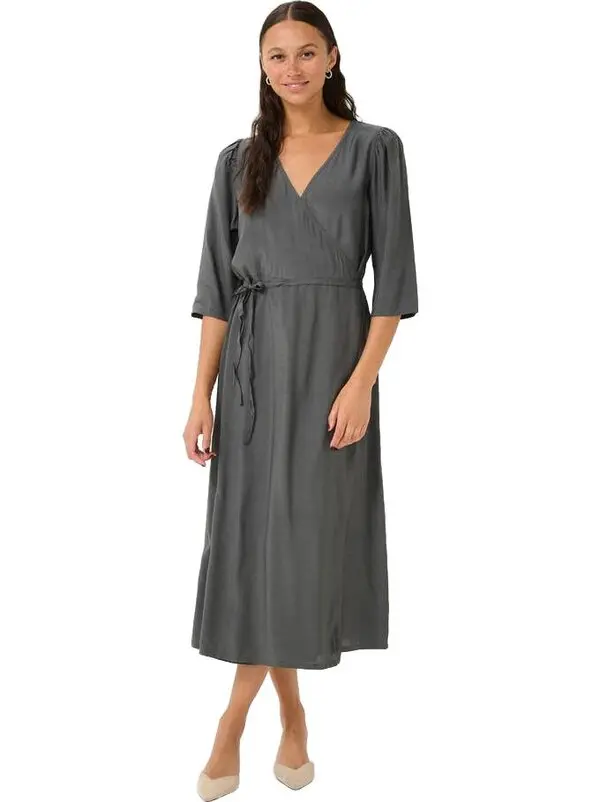 KAFFE Kamira Half Sleeves V-neck Wrap Dress - Black Oyster