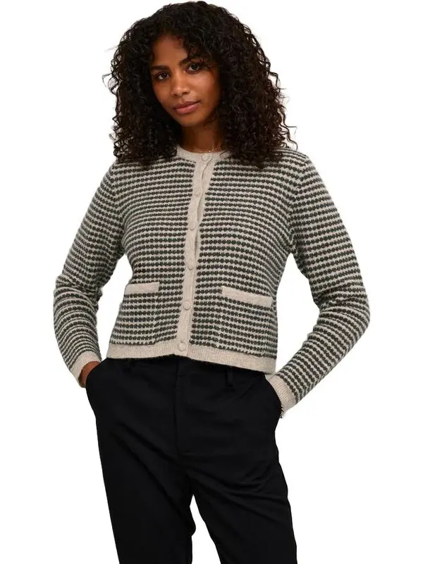 KAFFE Kaellery Button Round Neck Cardigan - Feather Gray/black