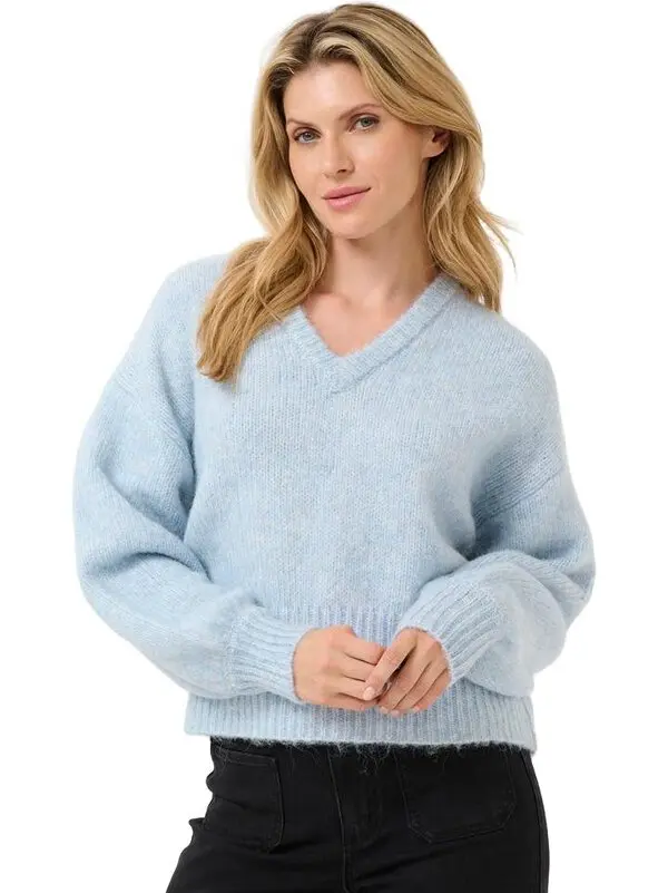 KAFFE Katrina V-neck Pullover - Celestial Blue Melange
