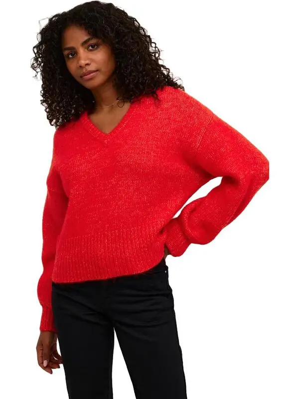 KAFFE Katrina V-neck Pullover - Fiery Red Melange