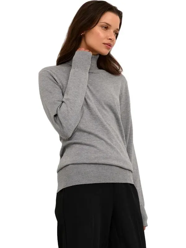 KAFFE Astrid Long Sleeve Roll Neck Pullover - Grey Melange